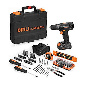 ENGiNDOT Tool Set with Drill, Cordless Drill Tool Kit 108Pcs Household Power Tools Drill Set with 20V Li-Ion Battery & Charger for Home Tool Kit