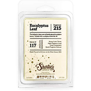 Shortie's Candle Company Eucalyptus Leaf Wax Melts - Formula 117-1 Highly Scented 3 Oz. Bar - Made with Essential & Natural Oils - Fresh & Clean Air Freshener Cubes Collection