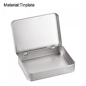 uxcell Metal Tin Box, 4.53" x 3.35" x 0.87" Rectangular Empty Tinplate Storage Containers with Hinged Lids, Silver Tone