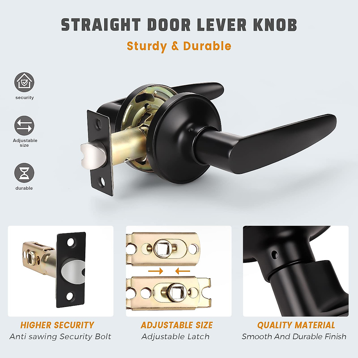 KNOBWELL 10 Pack Black Passage Door Lever Door Handle Non-Locking Lever Set for Hallway Door or Closet with a Matte Black Finish, Reversible for Right or Left Side (No Lock)