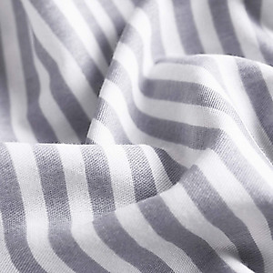 Wake In Cloud - Striped Cotton Duvet Cover Set, Ticking Stripe Pinstripe Farmhouse, 100% Cotton Bedding Set, 3 Pieces, Gray White, King Size