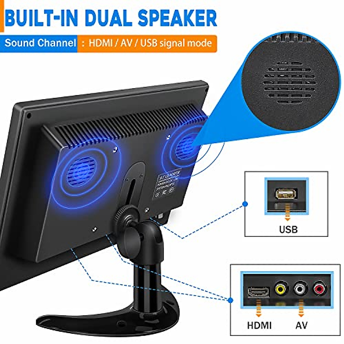 Haiway 10.1 inch Security Monitor, 1366x768 Resolution Small HDMI Monitor Small Portable Monitor with Remote Control with Built-in Dual Speakers HDMI VGA BNC USB Input for Gaming CCTV Raspberry Pi PC