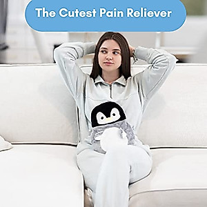 CUDL Plush Microwavable Heating Pad Stuffed Animal | Weighted Heating & Cooling Pad for Cramps & Pain Relief | Natural Remedy for Back Pain, Shoulders, Neck, Muscles, Knees & Joints | Penguin