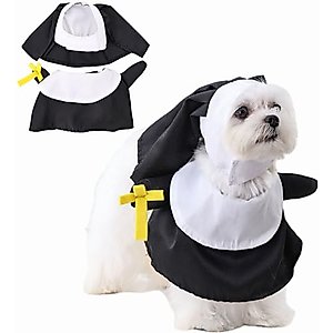 tinysiry 1 Set Pet Costume,Real Standing-up Nun Funny Three-Dimensional Dog Cat Costume, Soft Breathable Warm Pet Cosplay Dressing up,Pet Clothes for Party Black
