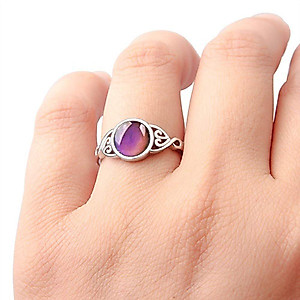Cuteshop Vintage Silver Ring 925 Sterling Silver Round Crystal Temperature Sensitive Color Changing Mood Ring (7), multicolor