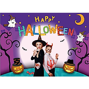 CHAIYA 7x5ft Halloween Backdrop Cartoon Halloween Photo Backdrop Pumpkin Moon Photography Backdrops Happy Halloween Party Decorations Cake Table Banner CY-137