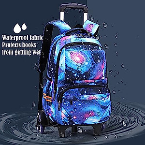 Egchescebo 18" School Kids Rolling Backpack for Girls With Wheels Trolley Wheeled Backpacks for Girls Students Travel Bags Adults Backpack With Lunch Box Pencil Bag 3PCS Dark Blue