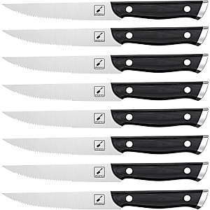 imarku Steak Knives, Steak Knives Set of 8, Serrated Steak Knife Set with Pakkawood Ergonomic Handle, Japanese HC Steel Steak Knife and Gift Box, Christmas Gifts for Men and Women