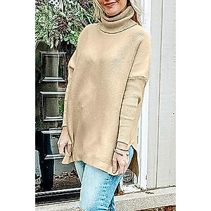 LILLUSORY Clothes Sweaters for Women 2023 Outfit Clothing Long Batwing Sleeve Spilt Hem Tunic Pullover Sweater Knit Tops Apricot