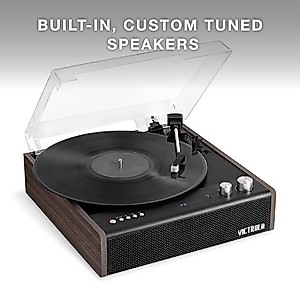 Victrola Eastwood 3-Speed Bluetooth Turntable with Built-in Speakers and Dust Cover | Upgraded Turntable Audio Sound | Espresso (VTA-72-ESP)