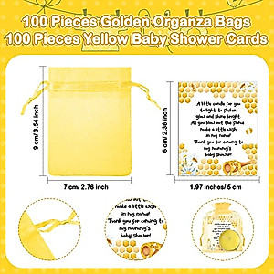 100 Sets Bee Theme Baby Shower Tealight Candles Unscented Yellow Candles Gender Neutral Gift Candles Bee Baby Shower Cards and Organza Bags for Guests Friends Baby Shower Gender Reveal Party Favors