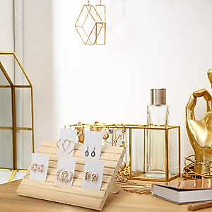 Yookeer Wooden Earring Display Stand, Jewelry Organizer, Rustic Wooden Business Card Holder, Table Displays for Shows, 11.02 x 7.48 inches