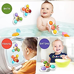 Hooku 3 Pcs Suction Cup Spinner Toys, Suction Cup Toys for Babies, Spinning Toys for Toddlers 1-3, Sensory Toys Early Education Toys Bathtub Toy Dining Chairs Toys, Birthday Gifts for Baby Boy Girl