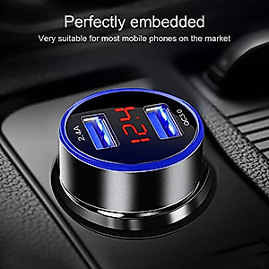 USB C Car Charger Adapter, Dual QC3.0 Ports Car Charger, All Metal Quick Charge with LED Voltage Display, Cigarette Lighter Car Adapter, Compatible with iPhone11 pro/Xs/Max, Galaxy Note 8/S9 and More
