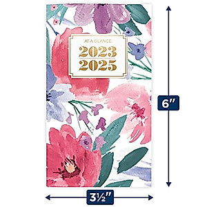 AT-A-GLANCE 2023-2025 Pocket Calendar, 2 Year, Monthly Academic Planner, 3-1/2" x 6", Pocket Size, BADGE Floral (1664F-021A)