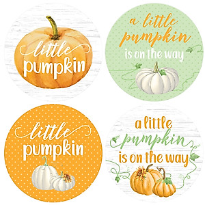 Orange Little Pumpkin Baby Shower Favor Stickers, Fall Pumpkin Envelope Seals, Bag Stickers - 40 Count
