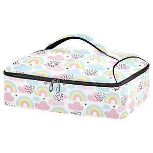 Kcldeci Insulated Thermal Food Carrier Insulated Casserole Carrier for Hot or Cold Food,Rainbow Cloud Insulated Tote Bag for Potluck Cookouts Parties Picnic,Lasagna Lugger