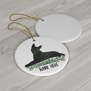 Personalized Name Soild Black German Shepherd Gifts 2024 Christmas Tree Ornaments Circle Ceramic