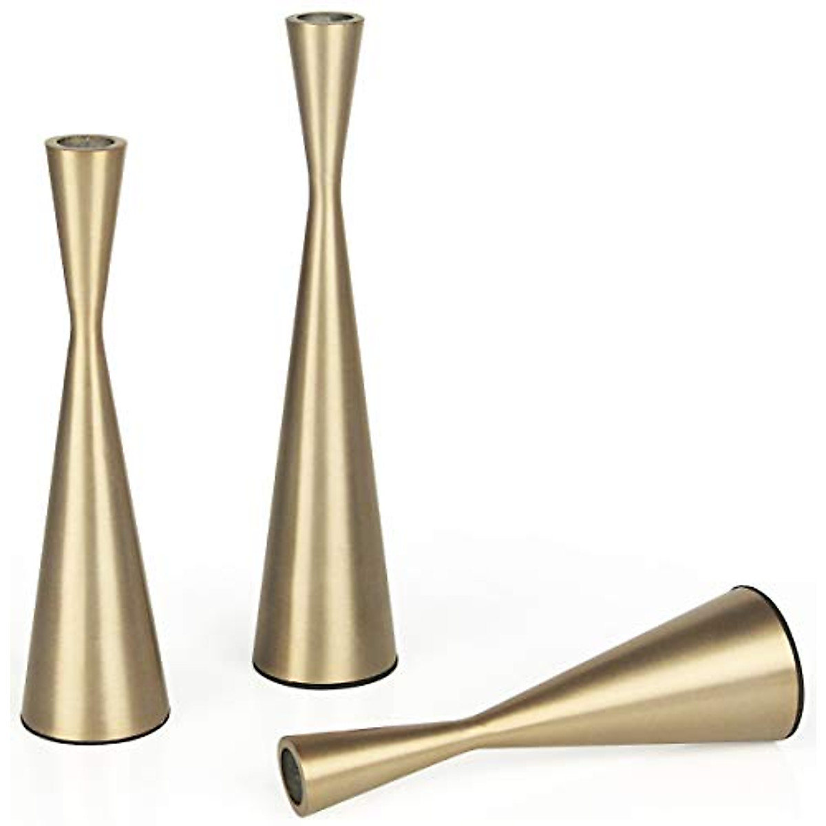 Vixdonos Brass Gold Taper Candlestick Holders Metal Candle Holders Set of 3 Table Decorative Candle Stand for Wedding, Dinning, Party,Home Decor (Gold)