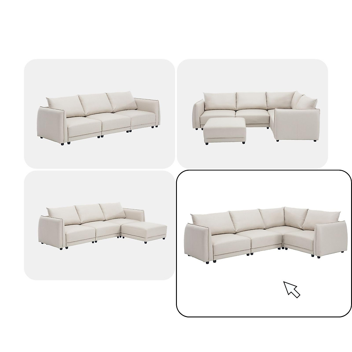 DAYALANE L Shaped Sectional Sofa, PU Leather Modular Covertible Sectional Couch with Arms, Modern Deep 4 Seat Couch Upholstered Sofa for Living Room, Studio, Office, Apartment, Off White
