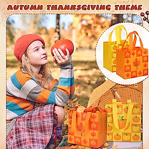 Sanwuta 48 Pcs Fall Non Woven Tote Bags Thanksgiving Party Bags with Handles Waterproof Autumn Treat Favor Bag Pumpkin Goodie Bag Gift Candy Bags Thanksgiving Party Favor Supplies (Simple Style)