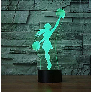 3D Novelty Cheerleader Night Light Remote Control Touch Switch 16 Color Change LED Table Desk Lamp Acrylic Flat ABS Base USB Charger Home Decoration Toy Birthday Xmas Kid Children Gift