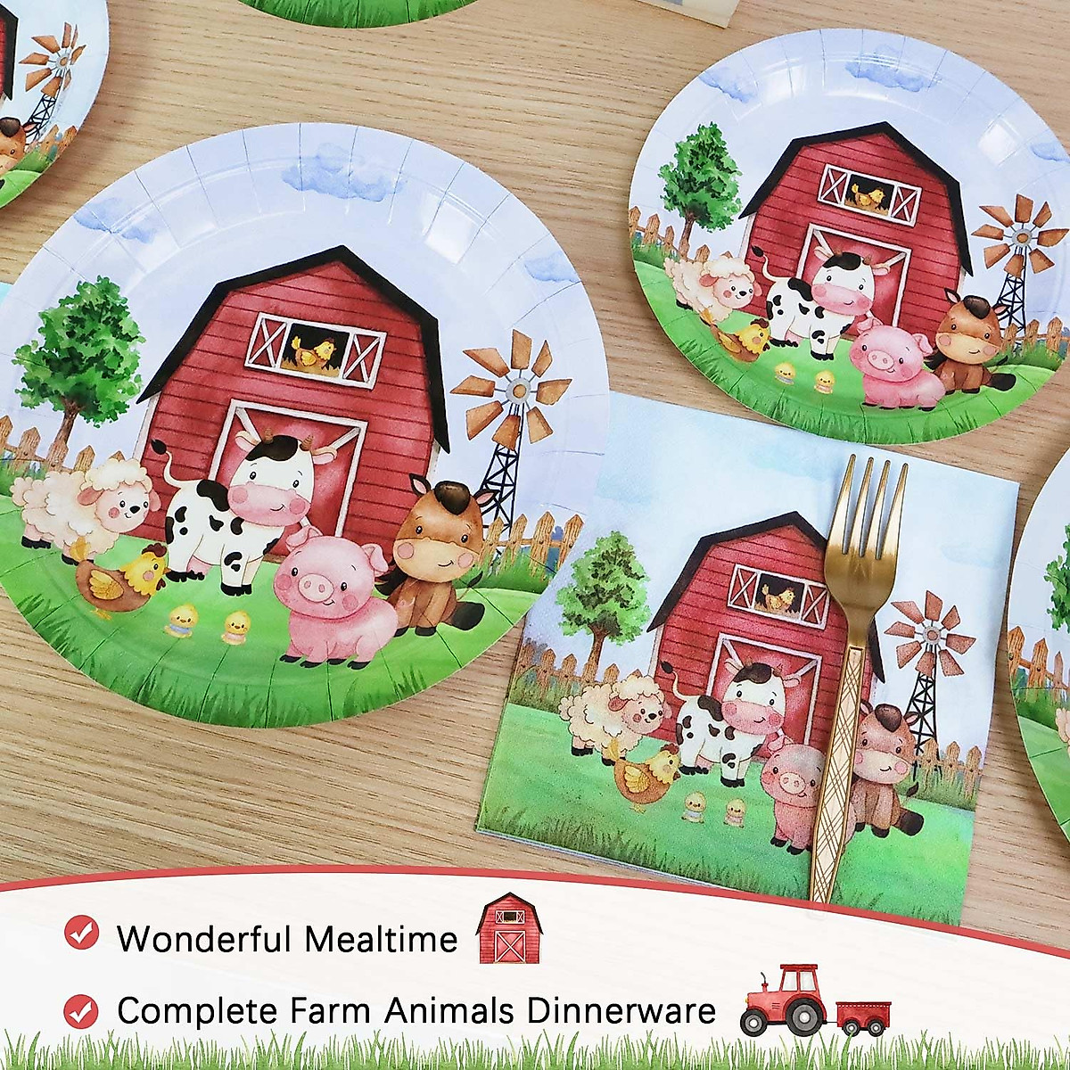 Lopeastar 100Pcs Farm Birthday Decorations Plates Set for 25 Guests, Barnyard Animal Plates Napkins and Forks Baby Shower Party Supplies
