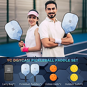 Pickleball Paddles Set of 2, 2024 USAPA Approved, Carbon Fiber Surface (CHS), Polypropylene Honeycomb Core, Anti-Slip Sweat-Absorbing Grip, 4 Pickleball, Portable Carry Bag (Blue)