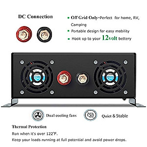 WZRELB 1500W Continuous Pure Sine Wave Inverter DC 12V to AC 120V Car Power Inverter with Dual AC Outlets