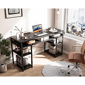 AODK 48 Inch Small Computer Desk with Power Outlets & Type-C, Writing Desk with Storage Shelves Headphone Hook, Student Laptop PC Desks for Small Spaces Home Office, Kids Desk, Black