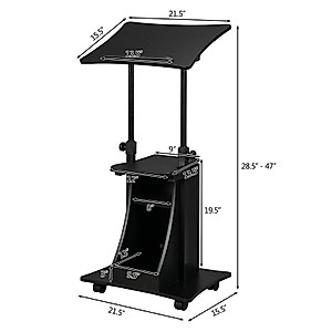 VINGLI Lectern Podium Stand, Mobile Height Adjustable Church Classroom Lecture, Portable Presentation Concert Podium, Reading or Laptop Desk with Edge Stopper, Black