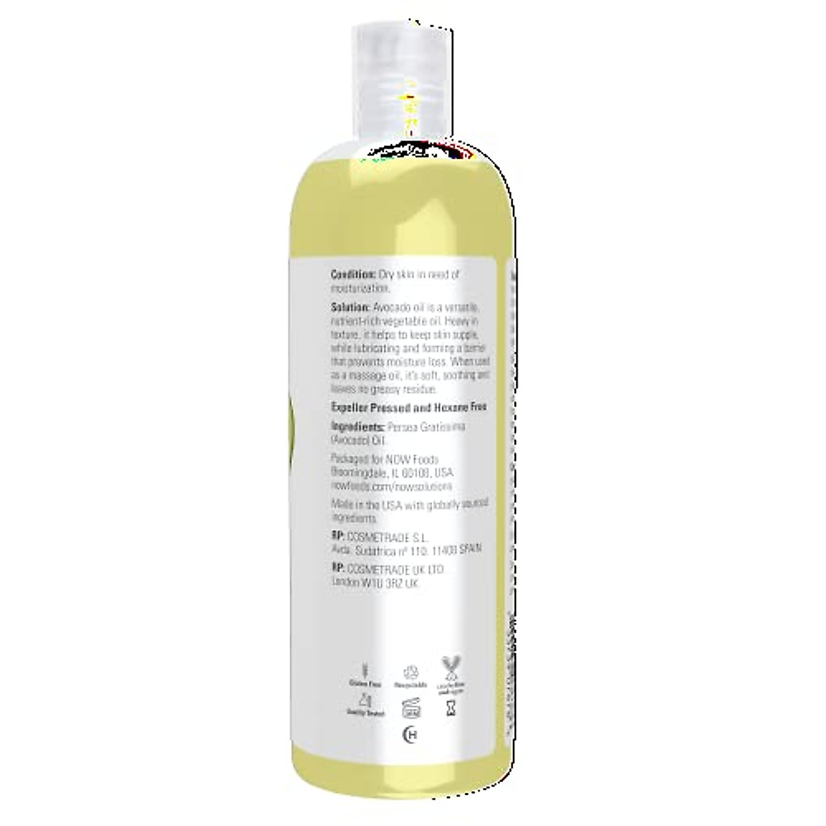 NOW Foods Solutions, Avocado Oil, 100% Pure Moisturizing Oil, Nutrient Rich and Hydrating, 16-Ounce