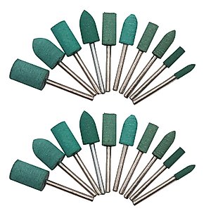 HEYMOUS Rubber Polishing Bits Polishing Drill Bit Green Buffer Abrasive Bits Metal Polish Tips Rotary Tool Accessories 3 mm Mandrel Bullet Cylinder Shape 20 Pieces (Green)