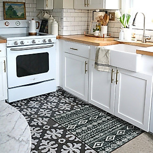 Lahome Boho Moroccan Throw Rug,Washable Black White 2x3 Entryway Rug Non Slip,Low-Pile Soft Bath Mat Rustic Tribal Kitchen Farmhouse Rugs for Entry Front Door (2x3ft)