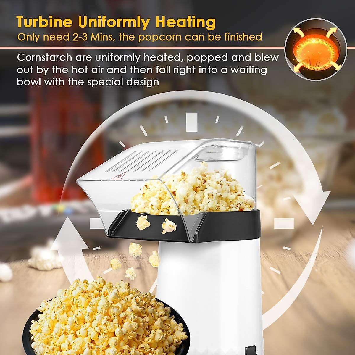 Popcorn Machine High Popping Rate, 3.5 Quarts, 1200w, 2 Min Fast Popping Air Popper Popcorn Maker, No Oil, BPA-Free, Food Safe Mini Popcorn Machine with ETL Certified, Popcorn Poppers for Home