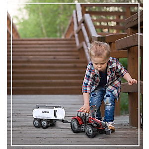 Mozlly Friction Powered Farm Tractor Trailer Toy Set - 16-inch Tractor Trailer Toys for Boys and Girls, Red Water Tank, Blue Farm Tractor, and Green Log Truck Toy, Farming Tractors Playset (3 Sets)