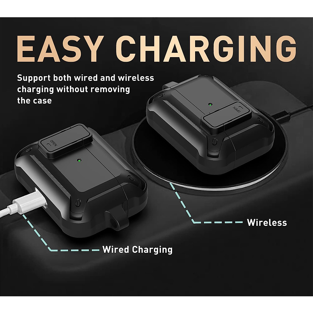 Olytop Airpods Pro Shock Case with Lock Black+Airpods Pro Protective Case Cactus