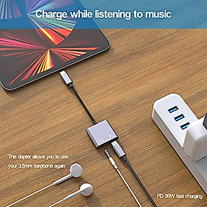 ANDAPA USB C to 3.5mm Headphone and Charger Adapter, 2-in-1 Type C to Aux Audio Jack Hi-Res DAC and PD Fast Charging Dongle Cable Compatible with Galaxy S22 S21 S20 S20+ Note 20,Pixel 6/5XL,ipad pro