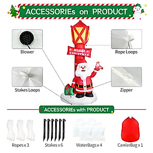 DomKom 8 FT Christmas Inflatable Outdoor Decorations Santa Claus with lighthouse, LED Lights Holiday Blow Up Yard Decoration for Holiday Party Outdoor Garden Yard Lawn Winter Decor