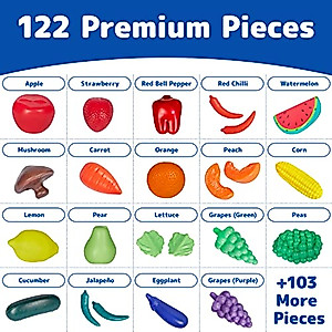 Jaxojoy 122 Piece Pretend Play Food Set for Kids - Toy Food for Kids Kitchen Set, Pretend Play Kitchen Food, Kids Kitchen Accessories Set