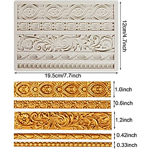 3 Pieces Baroque Fondant Molds Scroll Border Lace Silicone Molds Curlicues Gum Paste Candy Chocolate Molds for Cake Decorating Sugar Craft Polymer Clay
