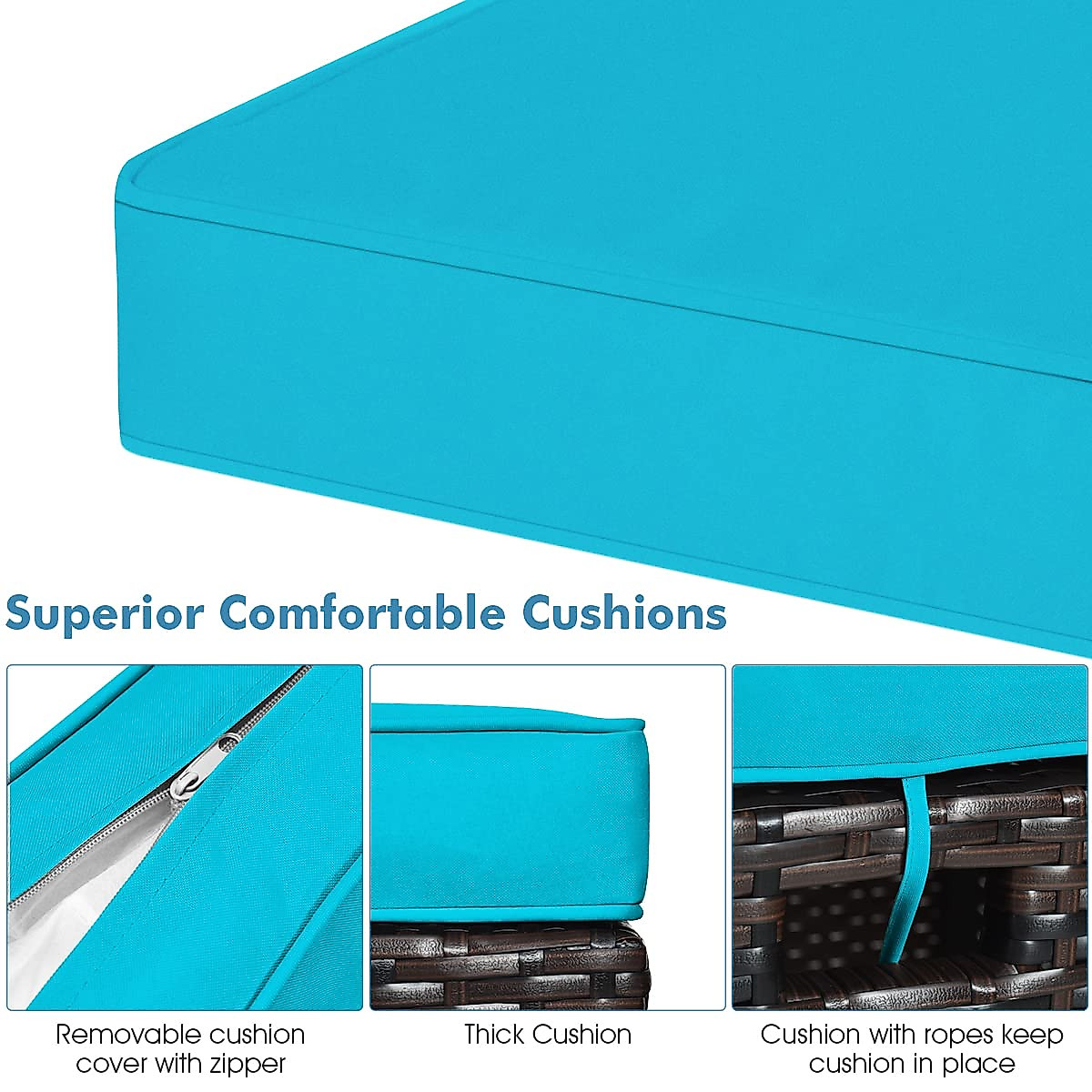 ORALNER Set of 2 Outdoor Ottoman, 16" Wicker Footstools, All-Weather Rattan Cube Foot Stool w/Removable Cushions, Square Footrest Extra Seating for Patio, Porch, Deck, Easy Assembly (Turquoise)