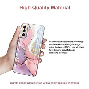 JIAXIUFEN Galaxy S21 Case Gold Sparkle Glitter Marble Slim Shockproof TPU Soft Rubber Silicone Cover Phone Case for Samsung Galaxy S21 5G 6.2 inch 2021 Pink Purple