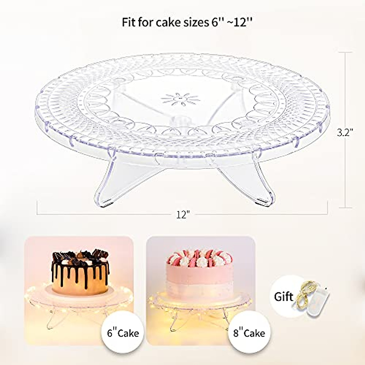 NWK Crystal Clear Cake Stand with Light Strings 5 Piece Perfect for Wedding Birthday Baby Shower Party Clear