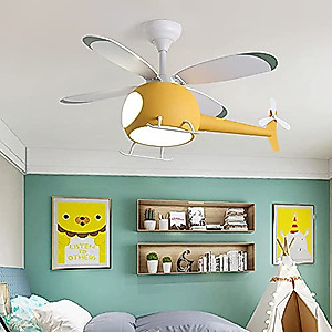 KNOXC Chandelier Home Cartoons Airplane Fan Light Child Electric Fan Modern Simplicity Ceiling Light Ceiling Fan Lights 6-Speed Speed Regulation Mute Ventilator/Yellow
