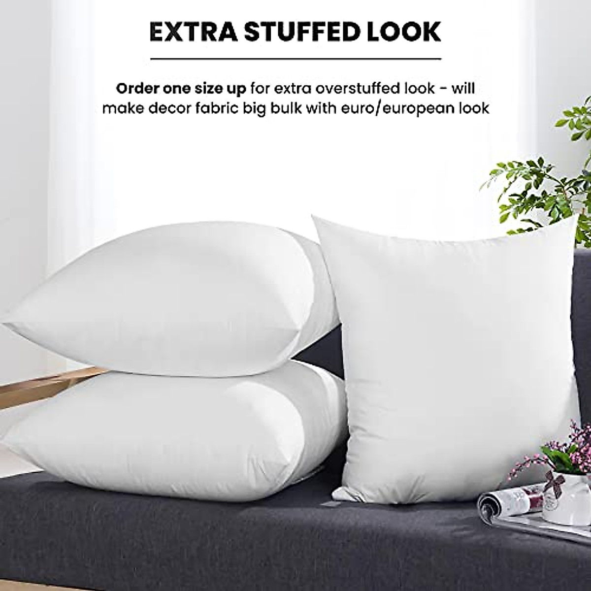 Foamily Throw Pillows Insert - (Pack of 4) Pillow 20" x 20" Inches for Bed and Couch - 100% Machine Washable Cotton Pillow - Indoor Decorative Throw Pillows for Couch & Bed