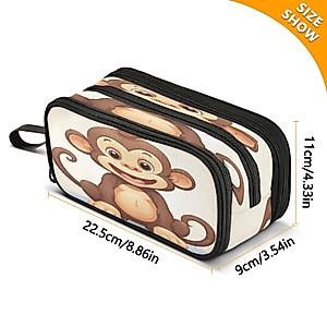 Lotupokon Cute Monkey Pencil Case Zipper Pen Bag Large Capacity Pencil Pouch Pencil Box Purse Organizer Pouches for Kids Students Boys Girls College School Office Supplies Gifts