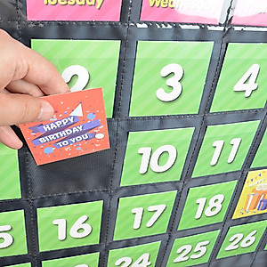 EAMAY Classroom Monthly Calendar Pocket Chart with 71 Cards for Kids Learning for Home(Black)