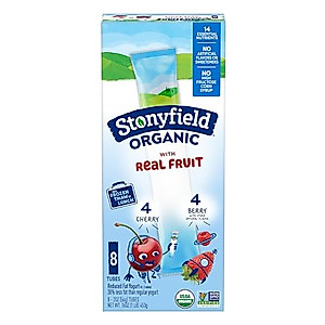 Stonyfield Organic Kids Cherry & Berry Lowfat Yogurt Tubes Variety Pack, 2 oz., 8 Ct - #1 Organic Kids Yogurt, No Artificial Flavors or Sweeteners