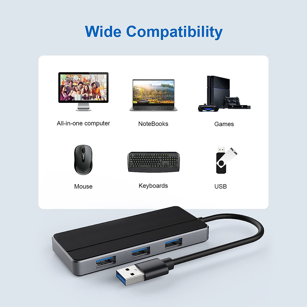 GARMESE USB Hub,4-Port USB 3.0 Hub High Speed Ultra-Slim Data USB Hub Multiport Expander with Charging Port for Chromebook, PC, USB Flash Drive, Mouse, Keyboard